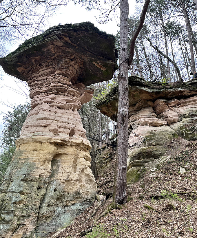 Stand Rock balances impossibly, like nature's own magic trick. This iconic formation has been defying gravity and delighting visitors since Wisconsin first became a tourist destination.