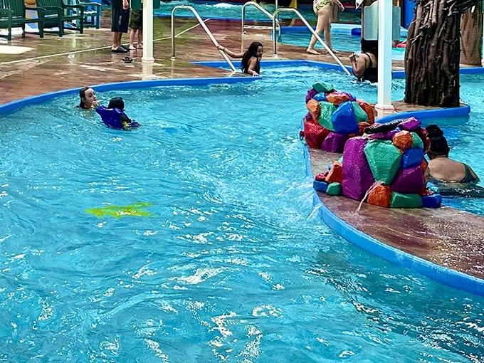 The lazy river meanders through the park, offering parents a moment of floating meditation amid the cheerful chaos.