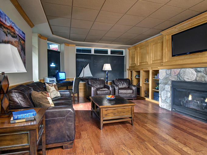 Leather couches, stone fireplace, and board games &ndash; the perfect recipe for family bonding when you've had enough sun.
