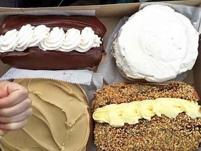 Sweet treasure chest! Long johns, cinnamon rolls, and cream-filled delights that make standard bakery offerings look positively miniature by comparison.