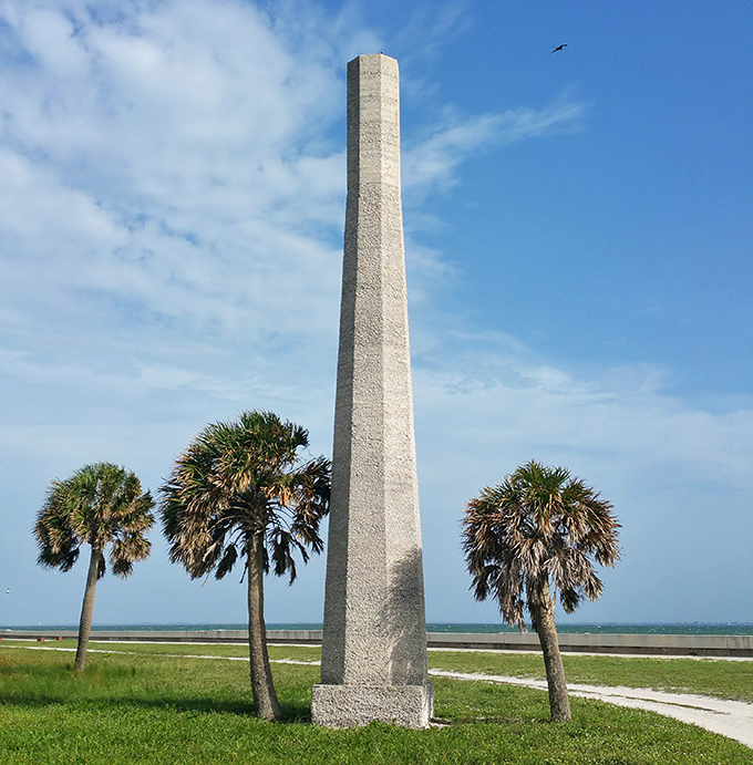 The observation tower stands like a solitary sentinel, a concrete exclamation point punctuating the park's historical significance.