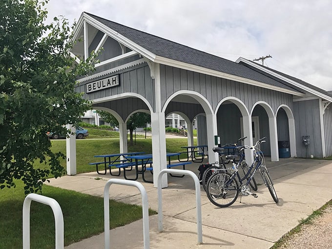 The Beulah pavilion stands ready to shelter weary travelers, like a Victorian-era welcome center that forgot to install WiFi.
