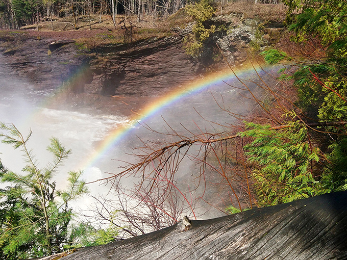 Mother Nature's light show! When sunlight kisses the mist just right, magical rainbows dance across the falls, revealing how this beauty earned its name.