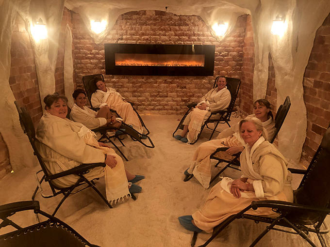 The salt therapy session in full swing. Notice how nobody's checking their phone? That's what pure bliss looks like, folks.