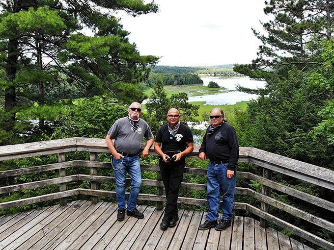 Three wise men of the forest sharing stories at the overlook. The trees have heard it all before but are too polite to interrupt.