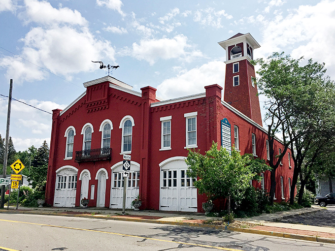Adrian Engine House No. 1 showcases stunning red brick architecture and historical significance, reminding visitors of the town's commitment to public service.