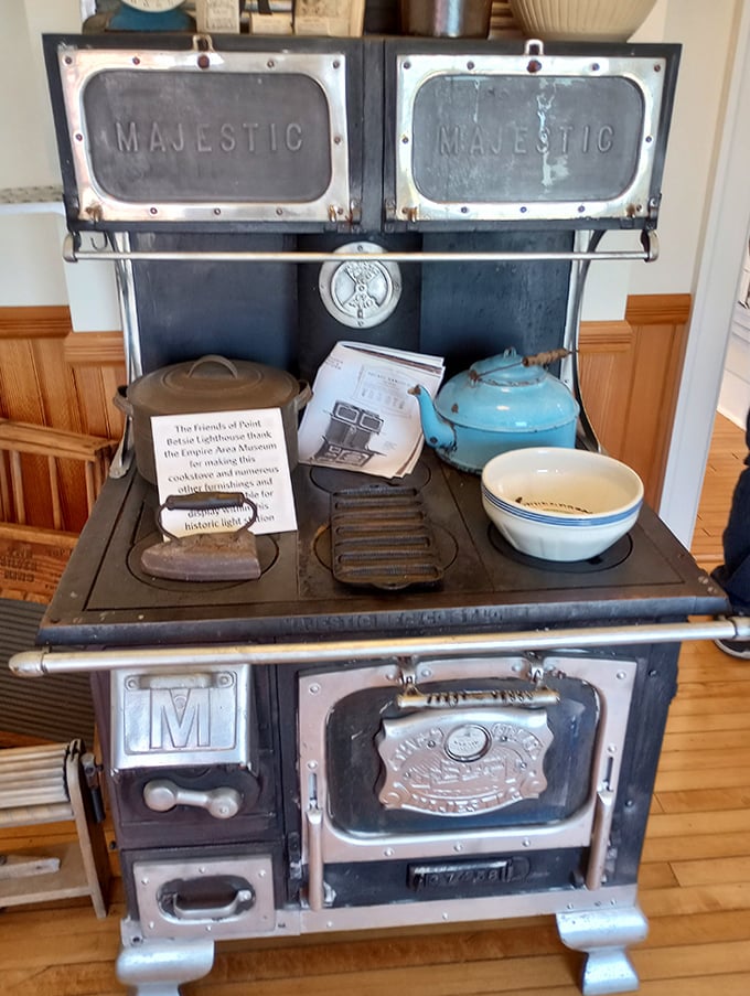 This vintage Majestic stove once warmed the keeper's quarters and cooked countless meals for lighthouse families.