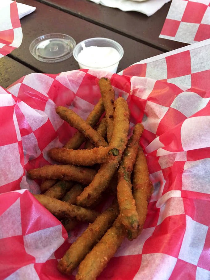 Vegetables having their moment in the spotlight—crispy, battered green beans that make eating your greens feel like delicious rebellion rather than obligation.