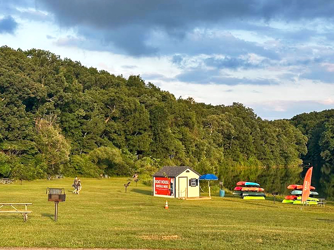 Beyond the inflatables, this charming boathouse offers watercraft rentals for those who prefer exploring over bouncing &ndash; though why choose?