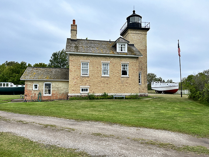 Sturdy brick exterior stands defiant against time and elements &ndash; a testament to craftsmanship that predates power tools and modern construction shortcuts.