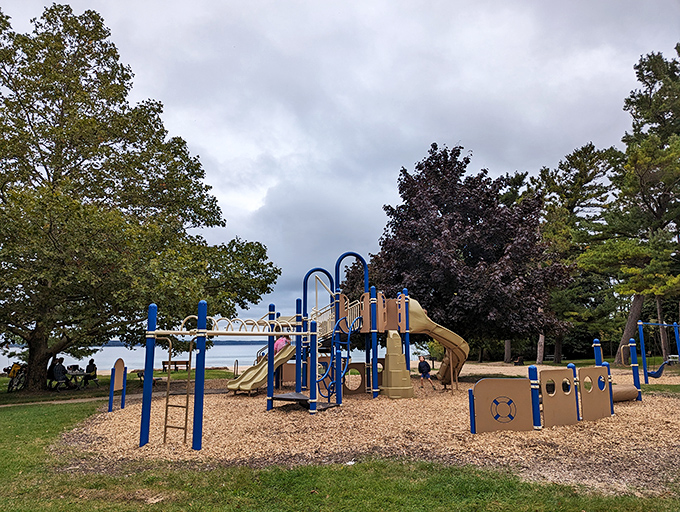 Bryant Park's playground sits so close to perfect swimming waters that kids experience decision paralysis between swings and splashing.