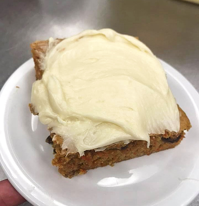Carrot cake bars with cream cheese frosting so thick you could write your name in it &ndash; if you weren't too busy eating it.