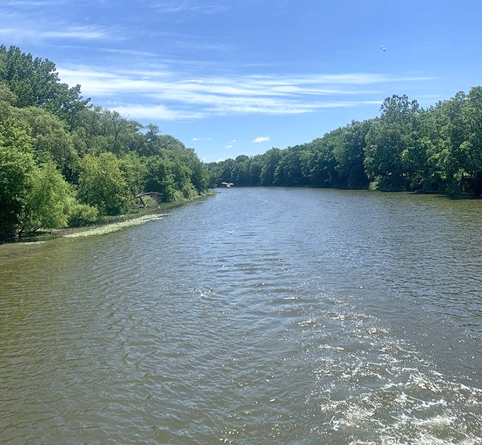 The Cass River flows serene and unhurried, a perfect mirror for the leisurely pace of life the Belle celebrates with each paddlewheel turn.