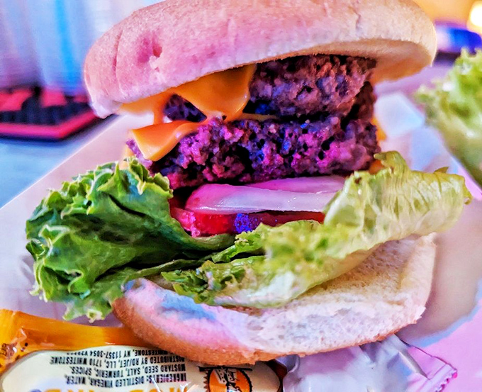 Lettuce, tomato, onion, and pickle create the perfect foundation for beef and cheese harmony in this beachside masterpiece.