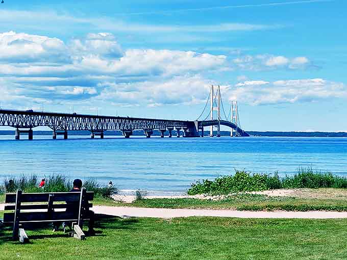 Engineering marvel meets historical treasure: The majestic Mackinac Bridge creates a stunning backdrop for this colonial outpost, spanning centuries as well as shores.