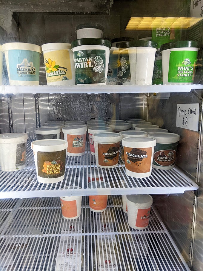 Colorful pints await their forever homes &ndash; from Spartan Swirl to Mackinac Island Fudge, each one a taste of Michigan.