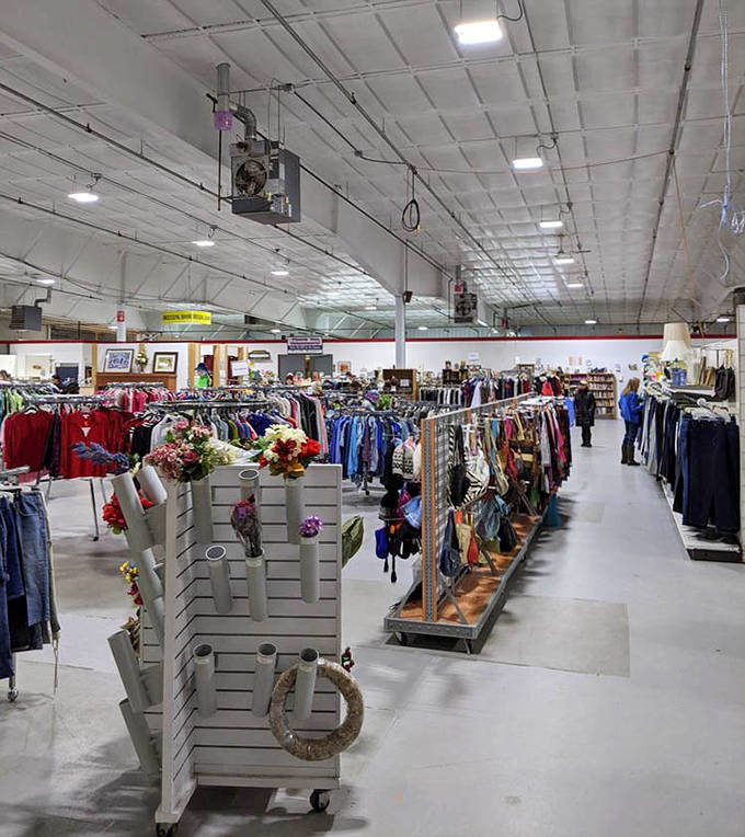 Wide aisles and high ceilings create a surprisingly pleasant shopping experience, unlike the claustrophobic jumble of lesser thrift stores. Breathing room for bargain browsing!