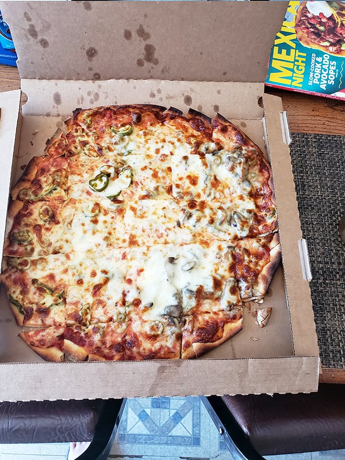 Green olives add that distinctive tang to this specialty pie &ndash; a Midwest pizza tradition that Jake's has mastered.