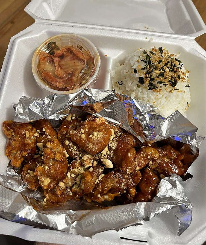 Korean Fried Chicken that's crispy, saucy, and topped with crushed peanuts&mdash;because sometimes Hawaii likes to borrow from its Asian neighbors.