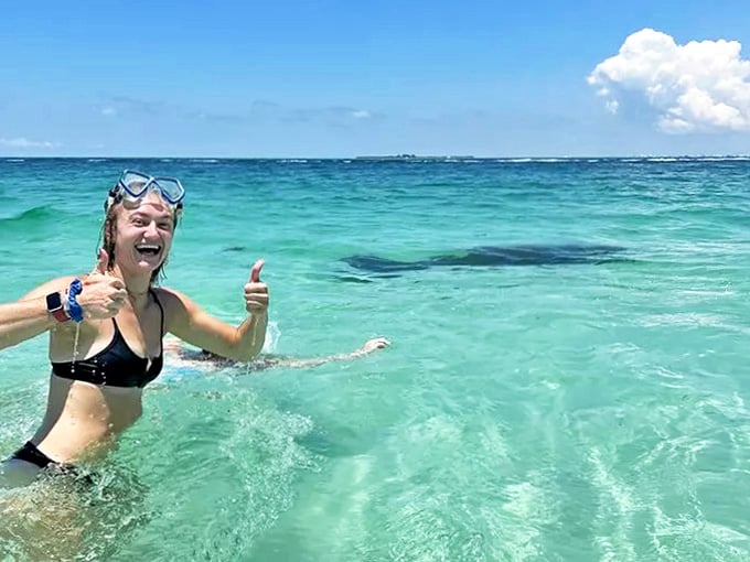 Manatee Selfie: "Just me and my sea cow friend!" Crystal clear waters around Bean Point offer magical encounters with Florida's gentle giants.
