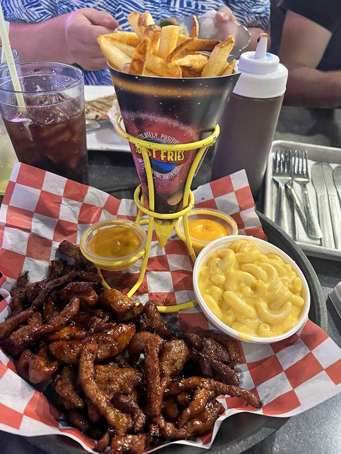 "Martian Munchies" aren't just cleverly named &ndash; these crispy, sauce-slathered chicken strips with golden fries could make even the most stoic alien crack a smile.