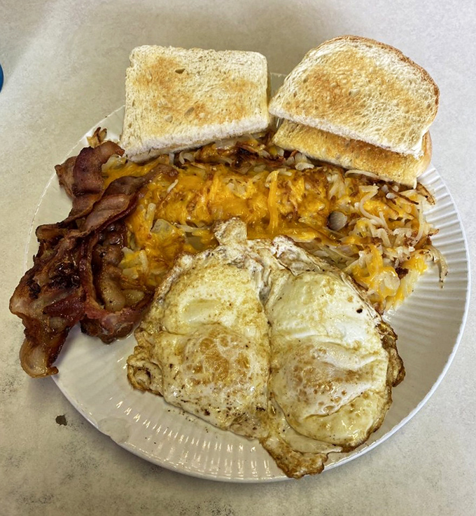 Meal Platter: A breakfast symphony of perfectly cooked eggs, crispy hash browns, and toast buttered all the way to the edges &ndash; morning fuel that puts cereal to shame.