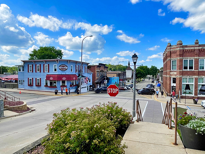 New Glarus Chamber of Commerce The heart of downtown commerce, where hanging flower baskets and historic architecture create that distinctive Swiss-American charm.