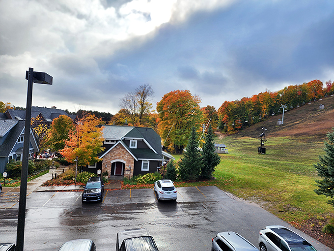 Parking Area: Autumn paints Crystal Mountain in nature's most vibrant palette, transforming the resort into a photographer's dream and leaf-peeper's paradise.