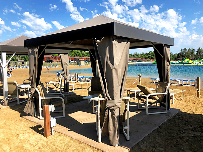 Private cabanas offer a slice of luxury amid the chaos, perfect for when you need a break from being awesome at everything.