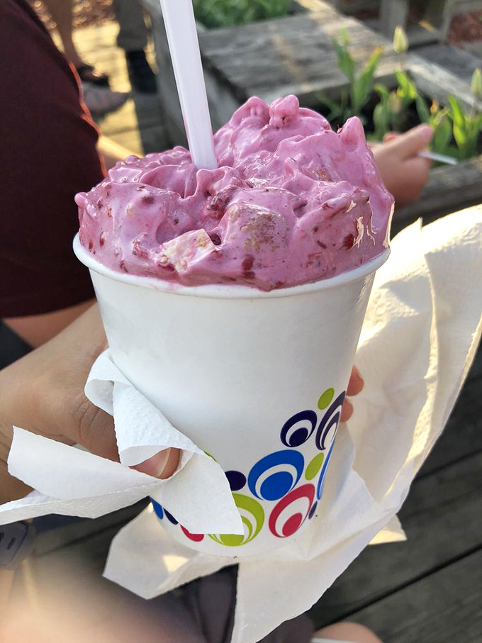 The Raspberry Cheesecake Flurry's vibrant pink swirls promise a tangy-sweet flavor explosion that might just ruin regular ice cream for you.