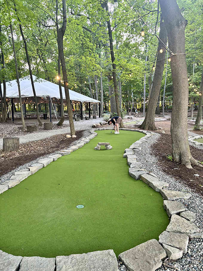 The forest-themed mini-golf course offers earthbound fun for those who prefer their adventures horizontal rather than vertical.