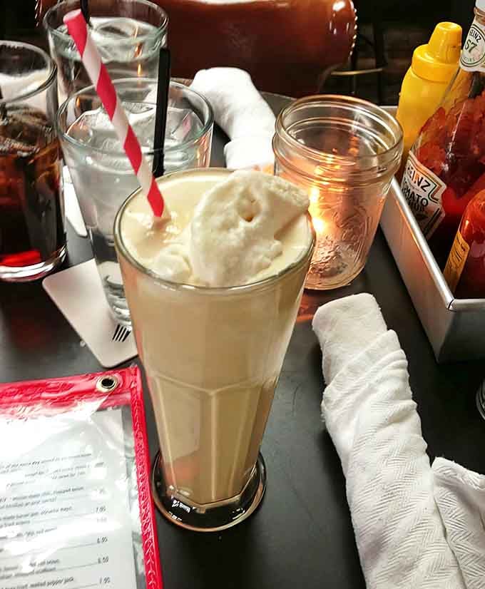 Salted Caramel Custard Milkshake: A velvety caramel creation that demands your full attention &ndash; surrounded by condiments that know they're playing second fiddle to this star attraction.