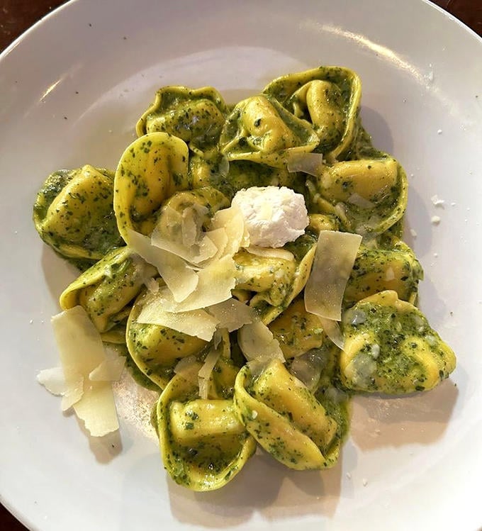 House-made ravioli stuffed with ricotta and bathed in pesto &ndash; pasta so good it would make an Italian grandmother weep with joy.