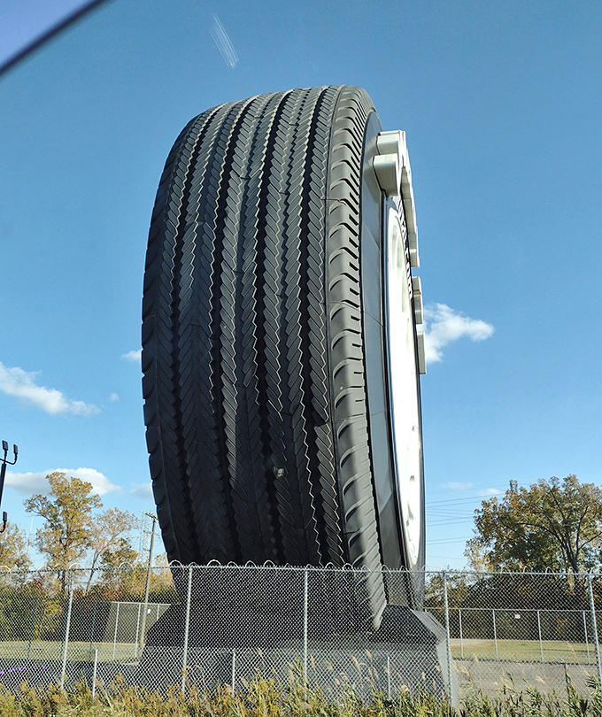 The treads and sidewall details make this massive monument impressively realistic &ndash; it's just waiting for a giant car.