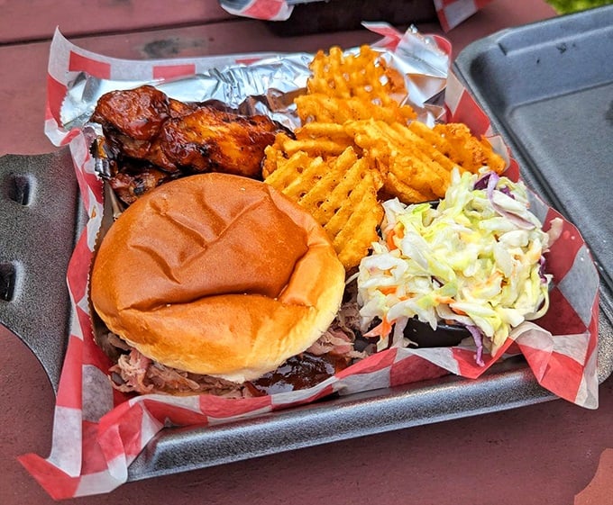 The Smash Box – where waffle fries meet barbecue in a glorious collision that requires both a fork and a moment of silent appreciation.