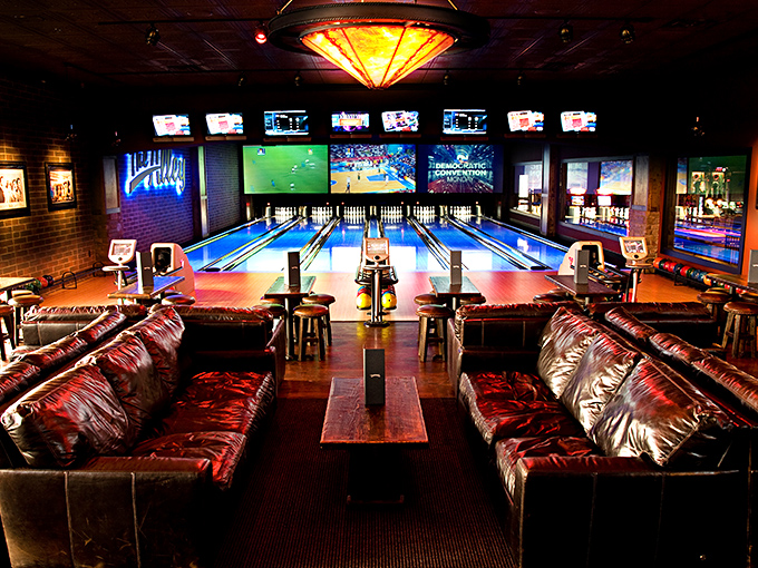 Not your grandfather's bowling alley &ndash; leather couches and mood lighting make knocking down pins feel positively sophisticated.