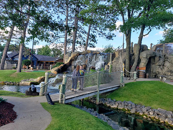 Rustic bridges sway ever so slightly underfoot, adding authentic "walking the plank" sensations without the shark-infested consequences.