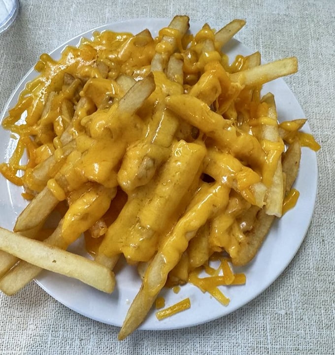 Cheese fries that could make a cardiologist weep &ndash; crispy potatoes smothered in melted cheese that stretches with each heavenly bite.