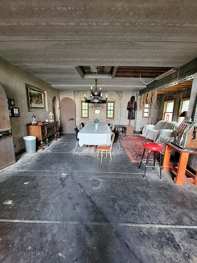 The castle's dining hall combines medieval austerity with homey touches &ndash; just imagine the feasts and tales shared around that table!