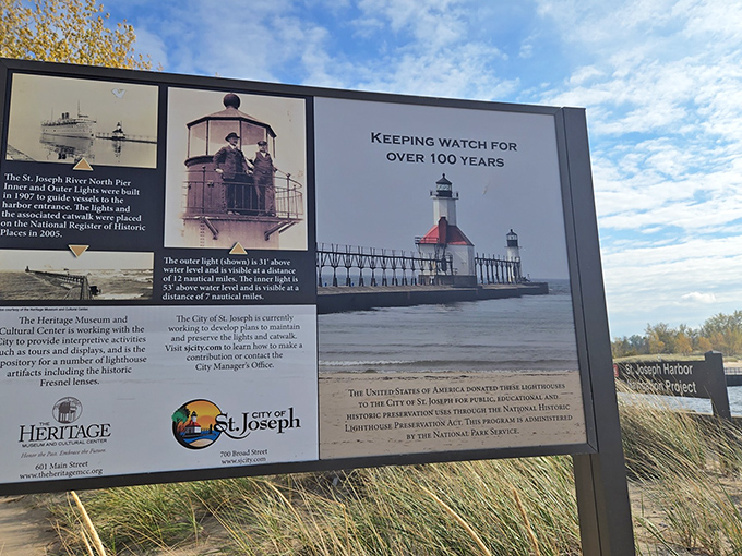 Keeping watch for over 100 years &ndash; this informational sign barely scratches the surface of the lighthouse's fascinating history and cultural significance.