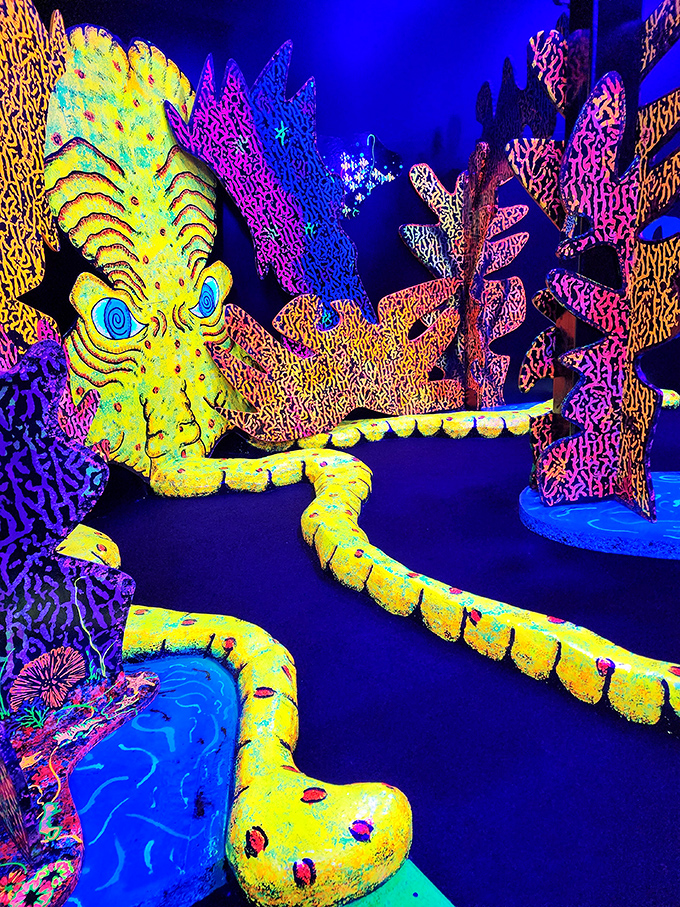 The octopus obstacle guards its territory with tentacles that seem to pulse with otherworldly energy &ndash; mini-golf meets sci-fi.