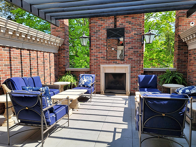 The outdoor patio offers fresh air, a fireplace, and the perfect excuse to enjoy that summer read with ros&eacute;.