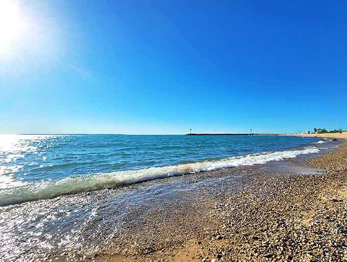 Driftwood sentinels guard the shoreline where Lake Superior's waves have been writing poetry on sand for millennia.