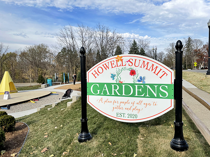 "A place for people of all ages to gather and play" &ndash; the garden's sign promises exactly what it delivers: intergenerational joy.