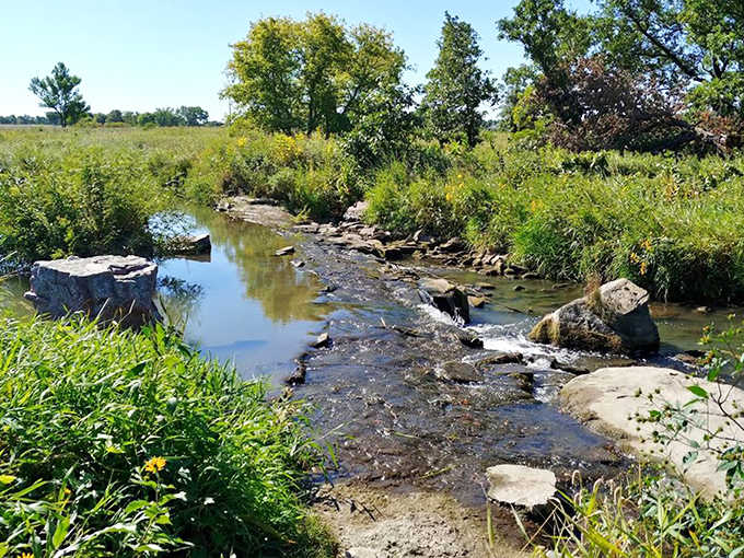 Gentle waters meander through the monument grounds, carving their own patient path through the ancient landscape.
