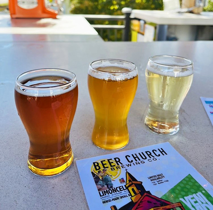 The trinity of beer – a progression from light to dark that tells the story of Beer Church's brewing philosophy.