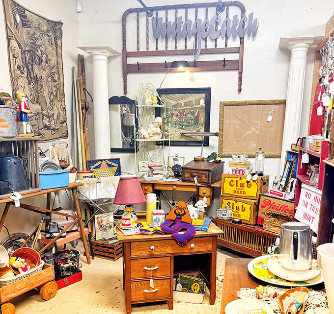 An eclectic mix of vintage finds from bed frames to lamps creates the kind of treasure hunt that serious collectors live for.