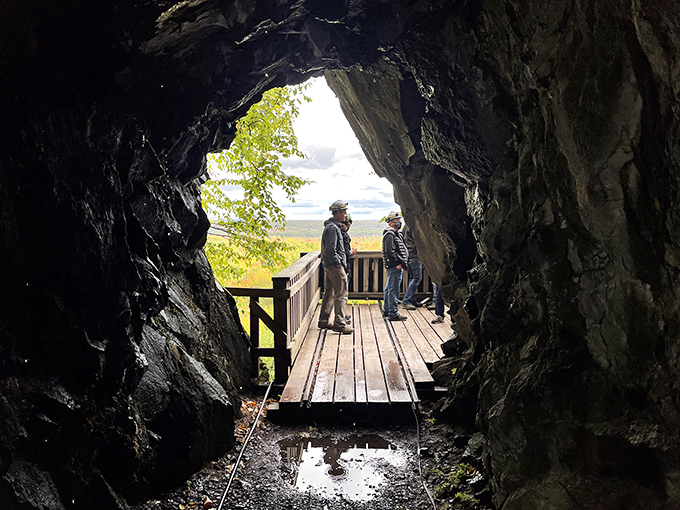 From darkness to light &ndash; the mine's exit frames a postcard-perfect view that miners once welcomed after long shifts.