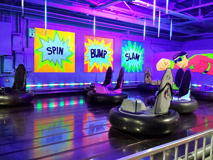 Bumper cars await their next drivers, promising spin-filled showdowns where family rivalries are settled with rubber-cushioned justice.