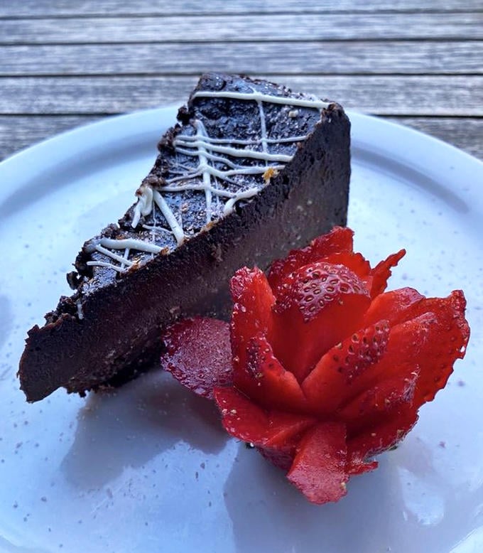 This chocolate torte is denser than the Sunday edition and twice as satisfying, with berries providing bright counterpoints to deep chocolate notes.